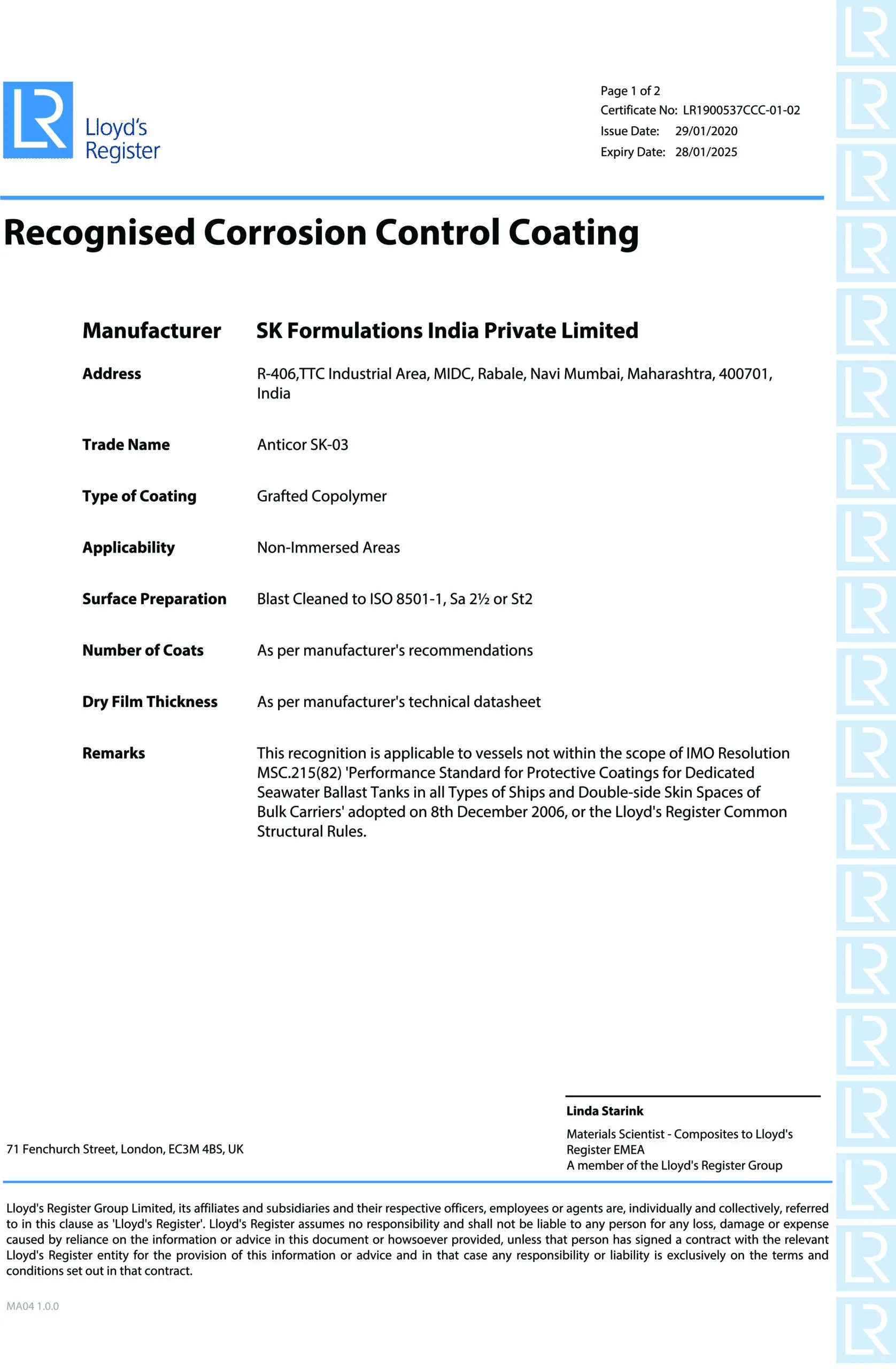 Certifications of SK Formulations - Quality Assurance Standards